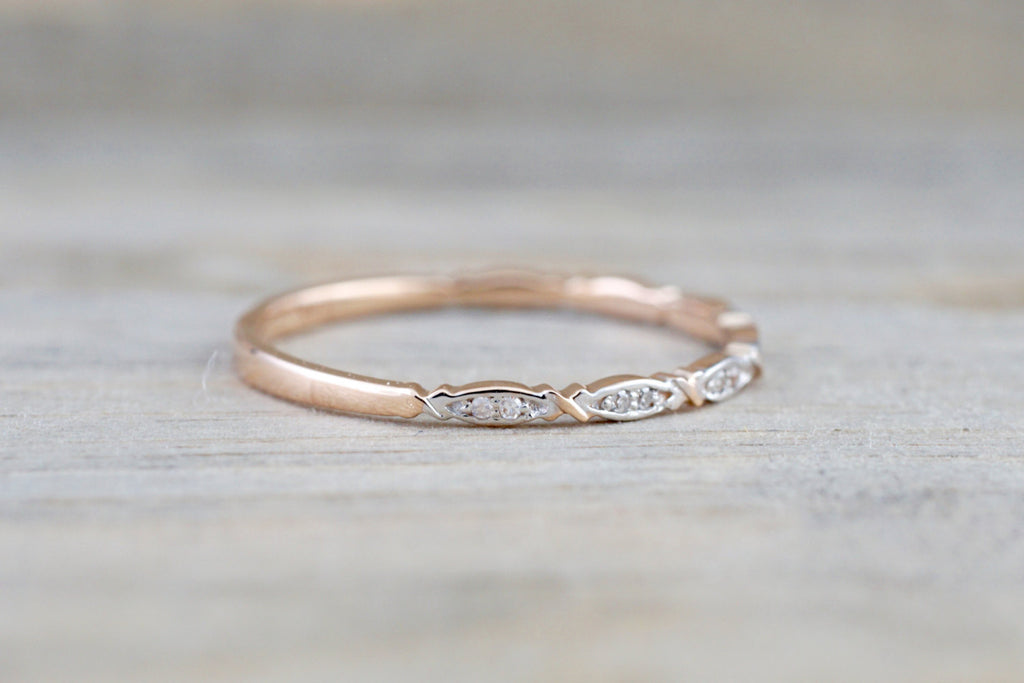 14k Rose Gold Diamond Engagement Pave Stackable Stacking Promise Ring ...