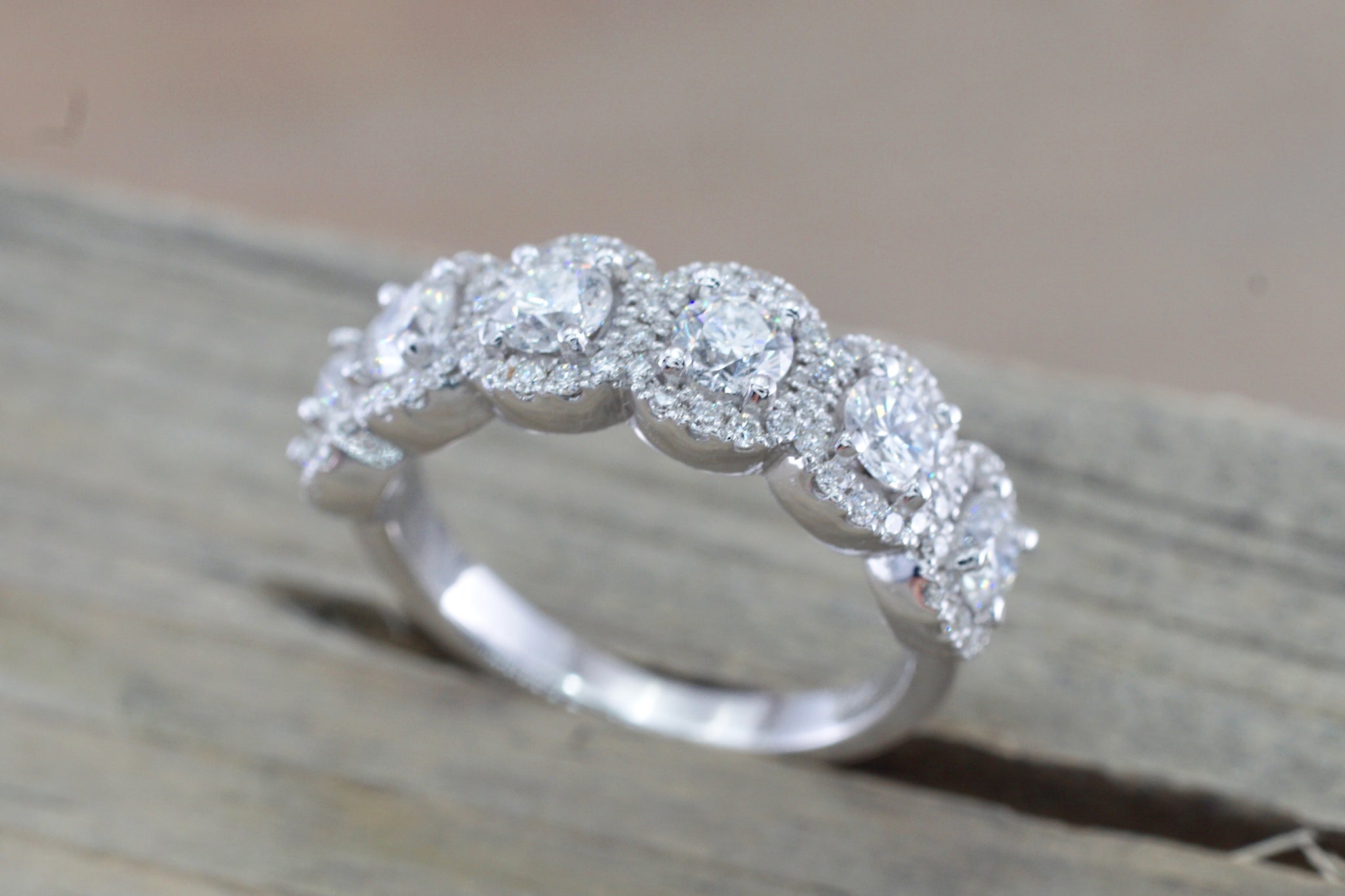 14kt Gold Six 6 Stone Diamond Halo Anniversary Band RR010006 ...