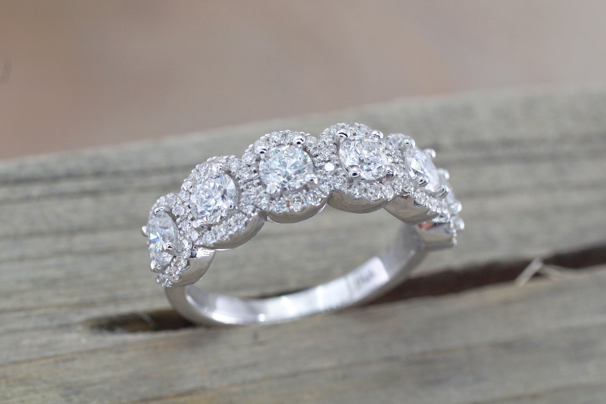 14kt Gold Six 6 Stone Diamond Halo Anniversary Band RR010006 ...